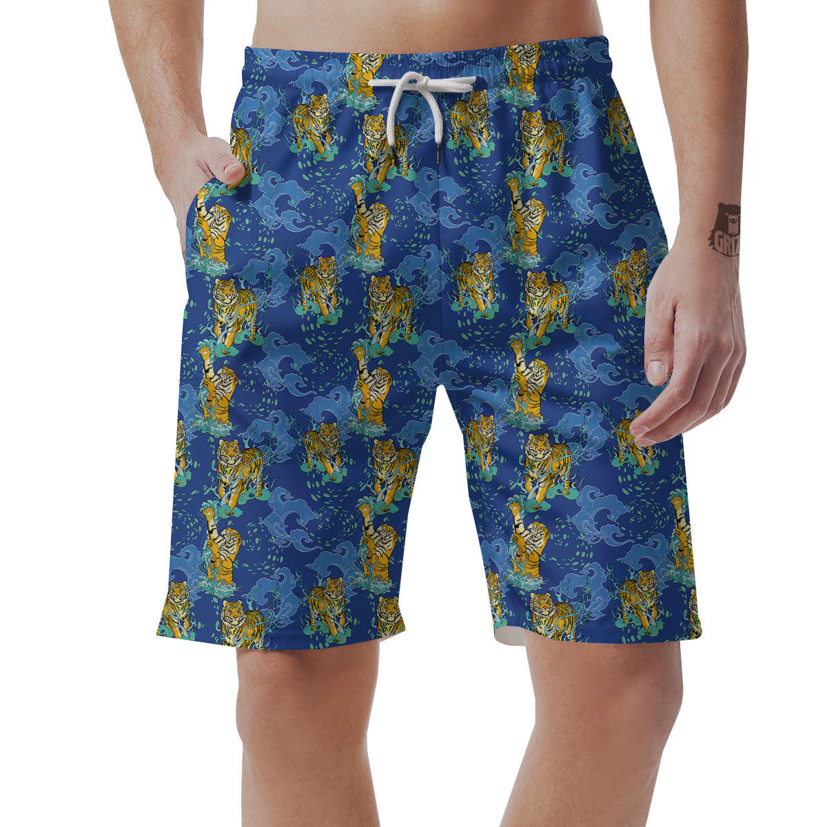 Tattoo Blue Tiger Print Pattern Men's Shorts