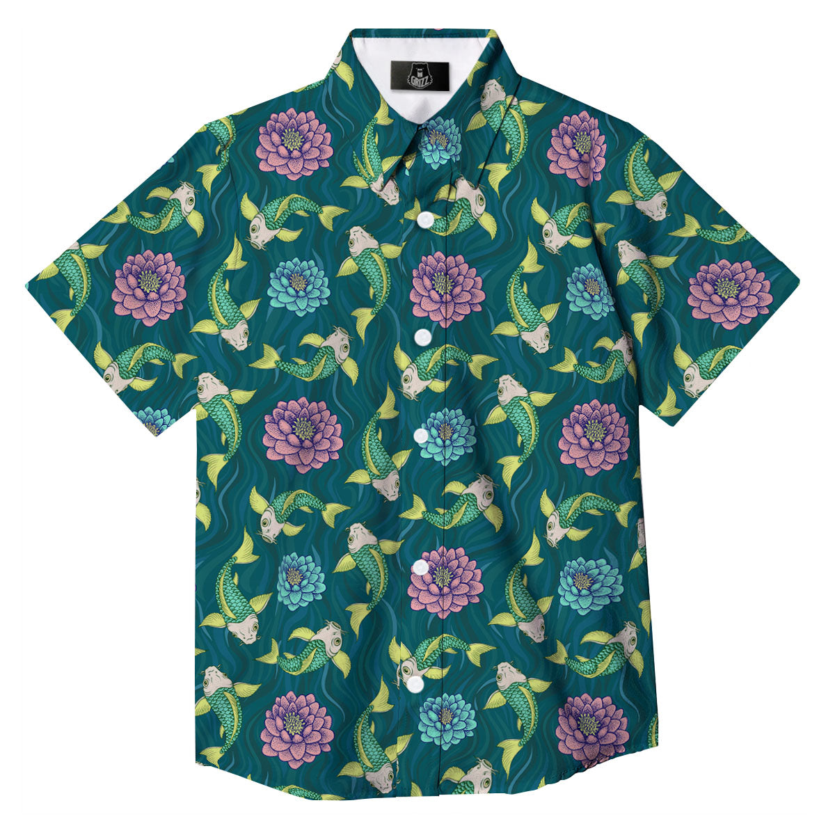 Tattoo Koi Carp Japanese Print Pattern Button Up Shirt