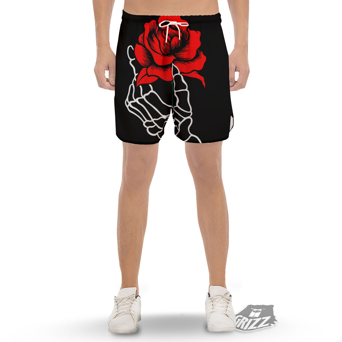 Tattoo Red Roses Print Men's Gym Shorts