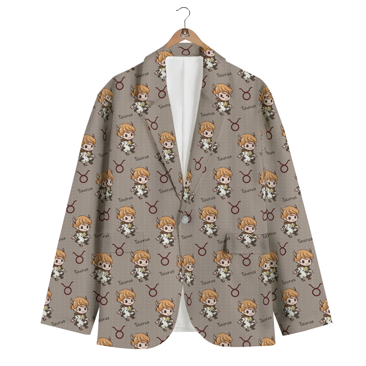 Taurus Cute Cartoon Print Pattern Men's Blazer