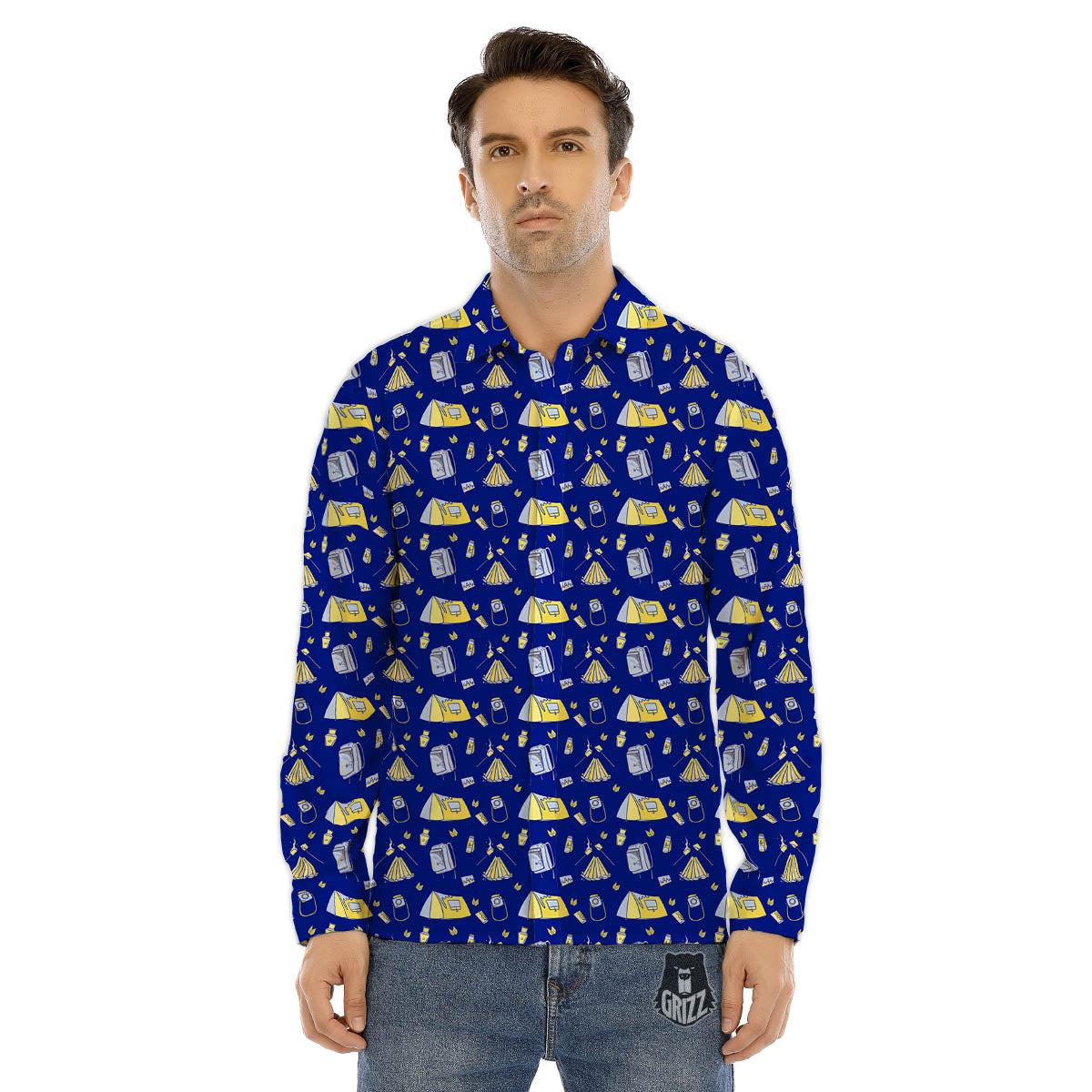 Tent Camping Print Pattern Men's Dress Shirts