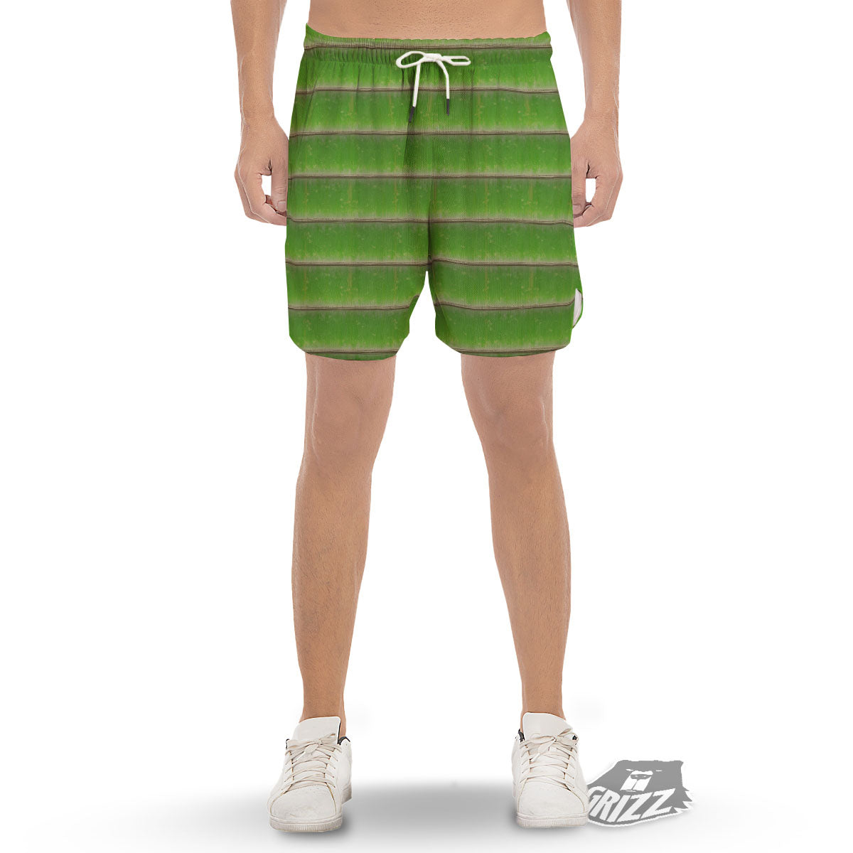 Texture Bamboo Green Print Men's Gym Shorts
