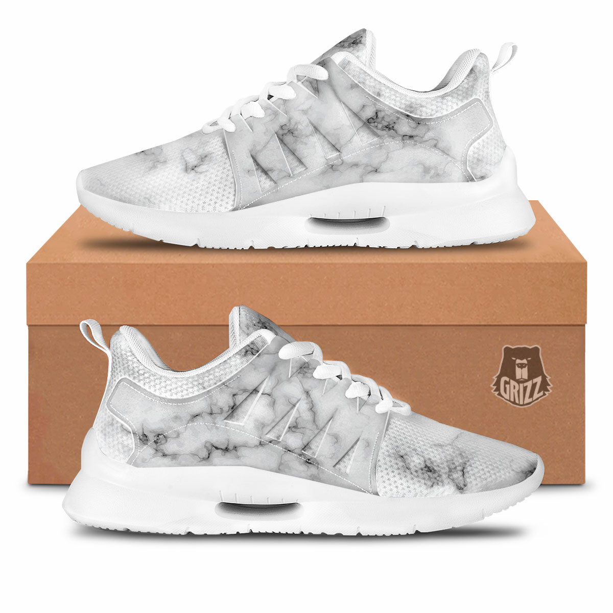 Texture Grey Marble Print Tennis Shoes