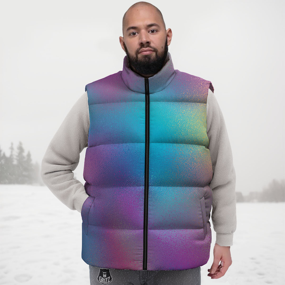 Texture Holographic Print Down Vest