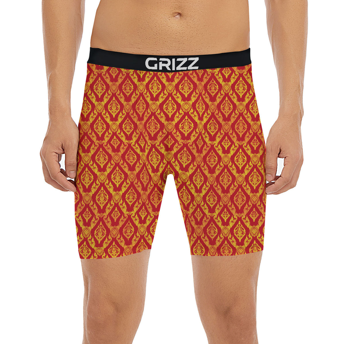 Thai Art Red And Gold Print Pattern Boxer Briefs