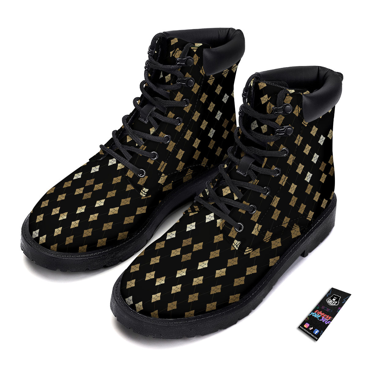 Thai Black And Gold Print Pattern Boots