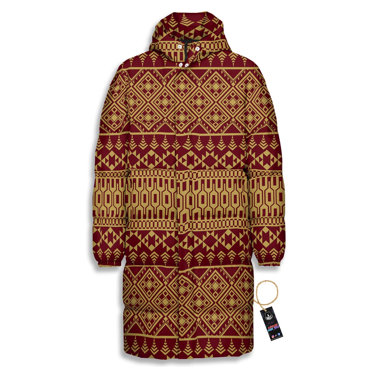 Thai Traditional Print Pattern Long Down Jacket
