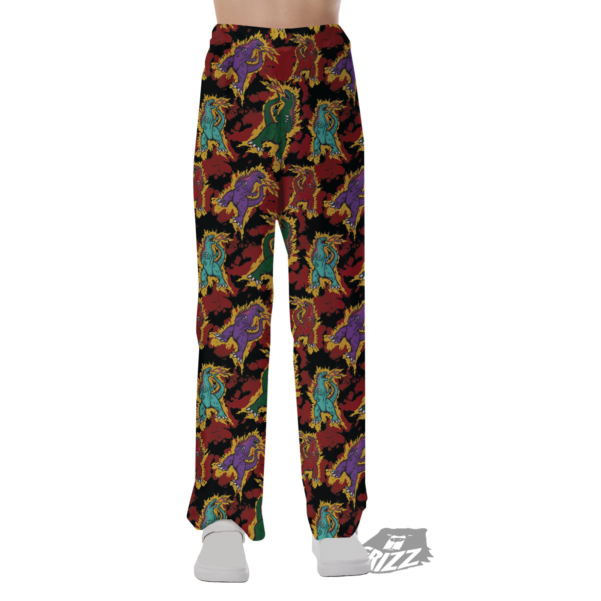 Tie Dye And Godzilla Print Pattern Pajama Pants