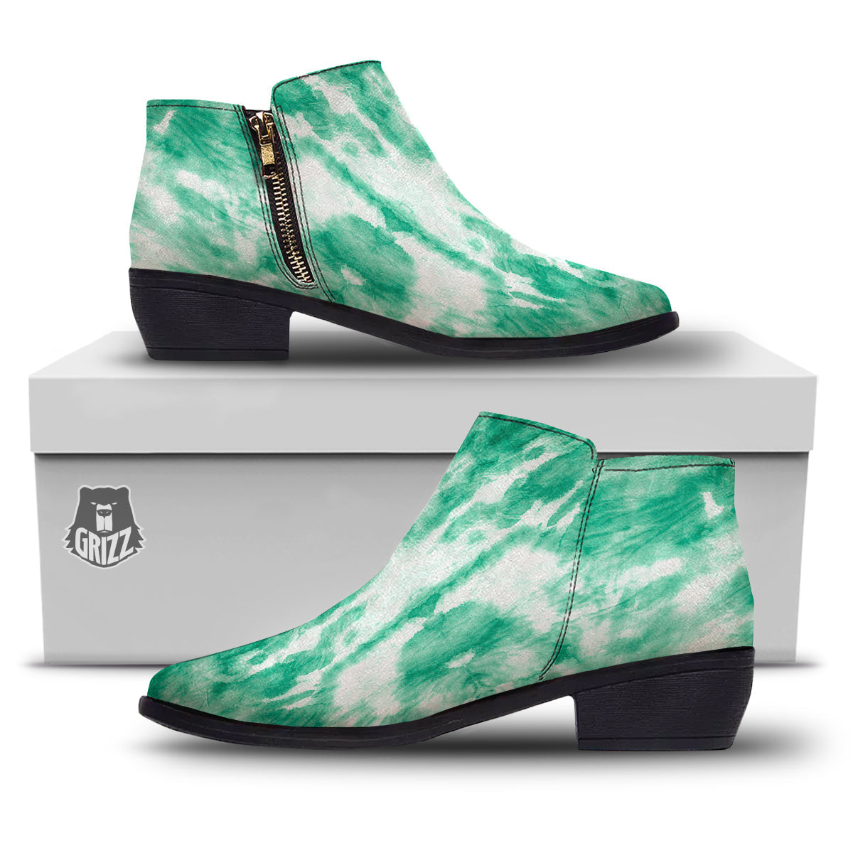 Tie Dye Mint Green Watercolor Print Ankle Boots