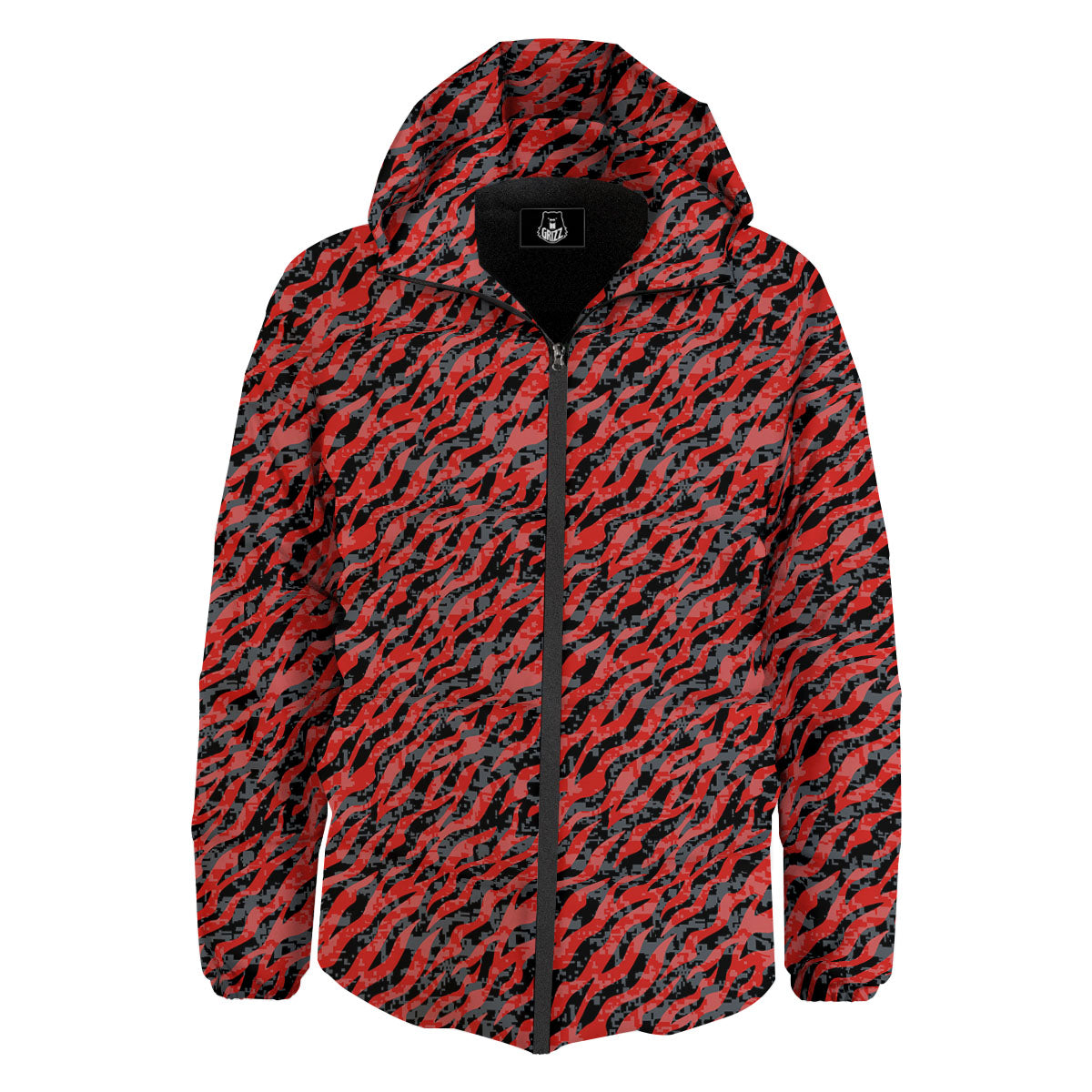 Tiger Stripe Camo Red And Black Print Down Jacket