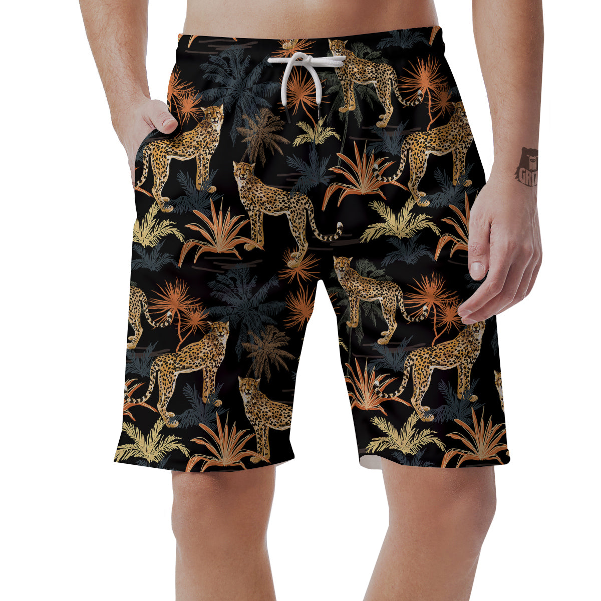Tiger Watercolor Print Pattern Men's Shorts
