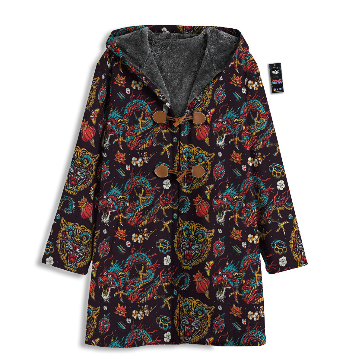 Tigers And Dragons Colorful Tattoo Print Pattern Men's Windbreaker Jacket