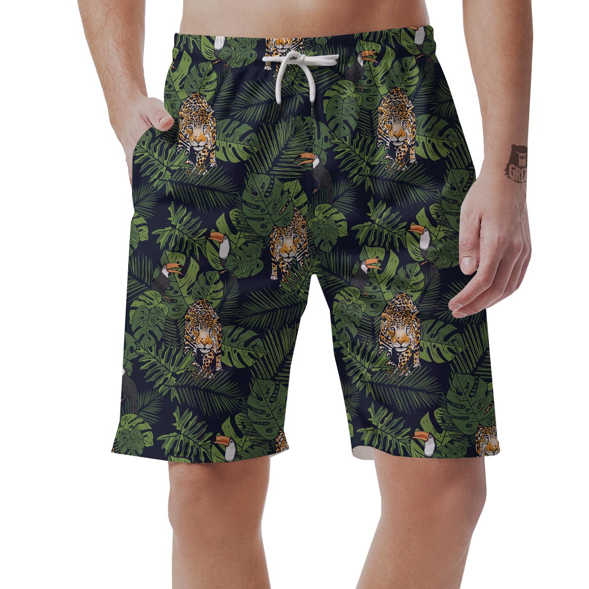 Toucan And Tiger Print Pattern Men's Shorts