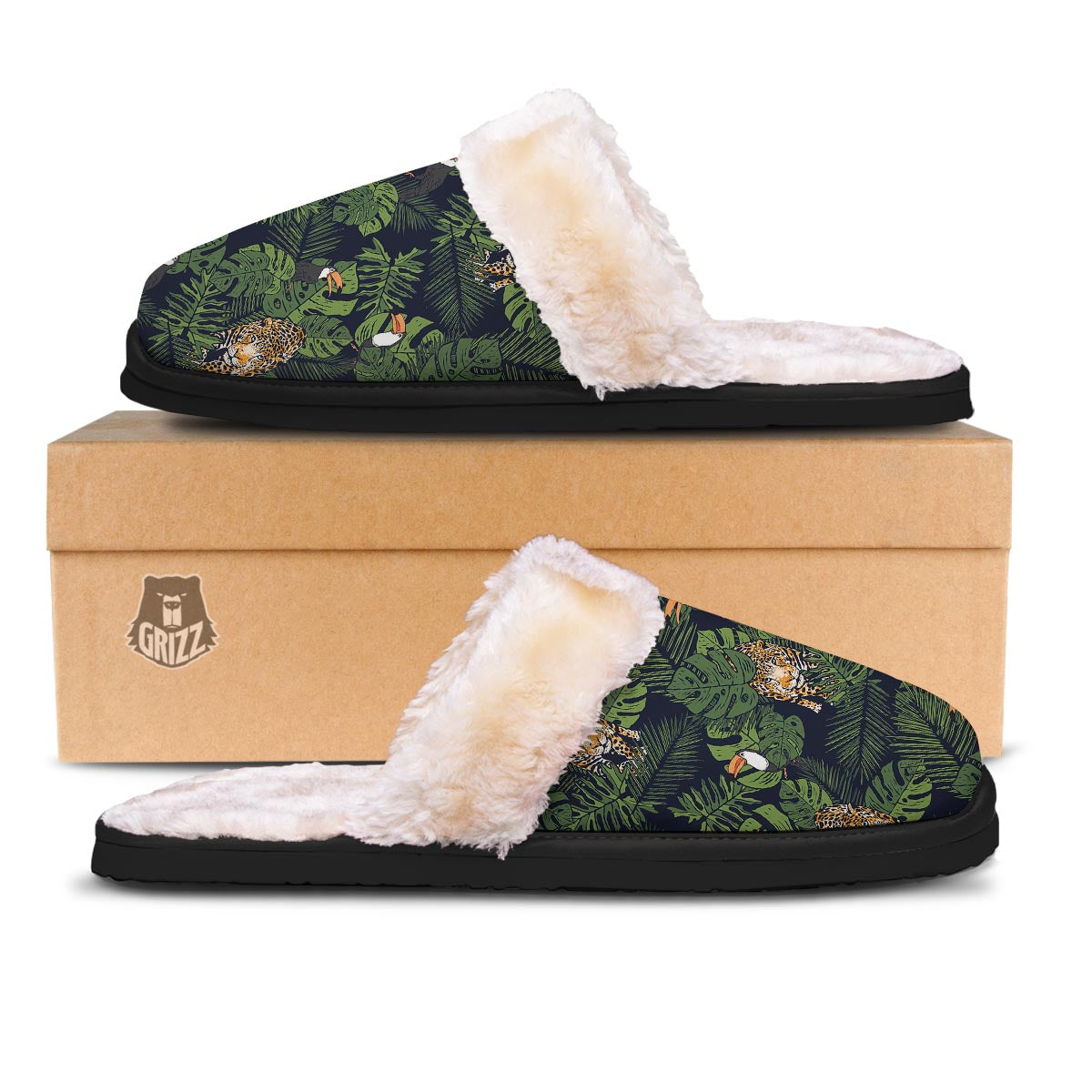 Toucan And Tiger Print Pattern Slippers