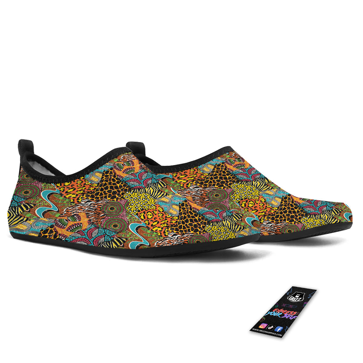 Traditional African And Wild Animal Skins Print Pattern Water Shoes