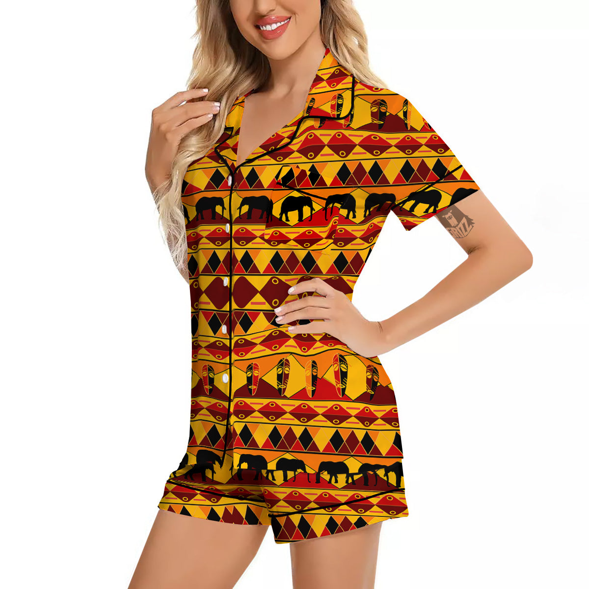 Traditional African Ethnic Print Pattern Women Silk Pajamas