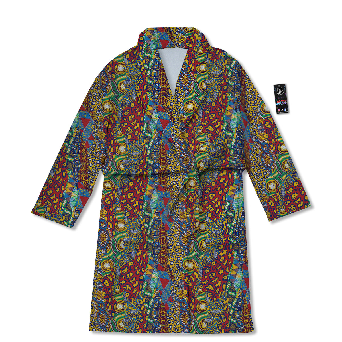 Traditional African Patchwork Animal Skins Print Pattern Bathrobe