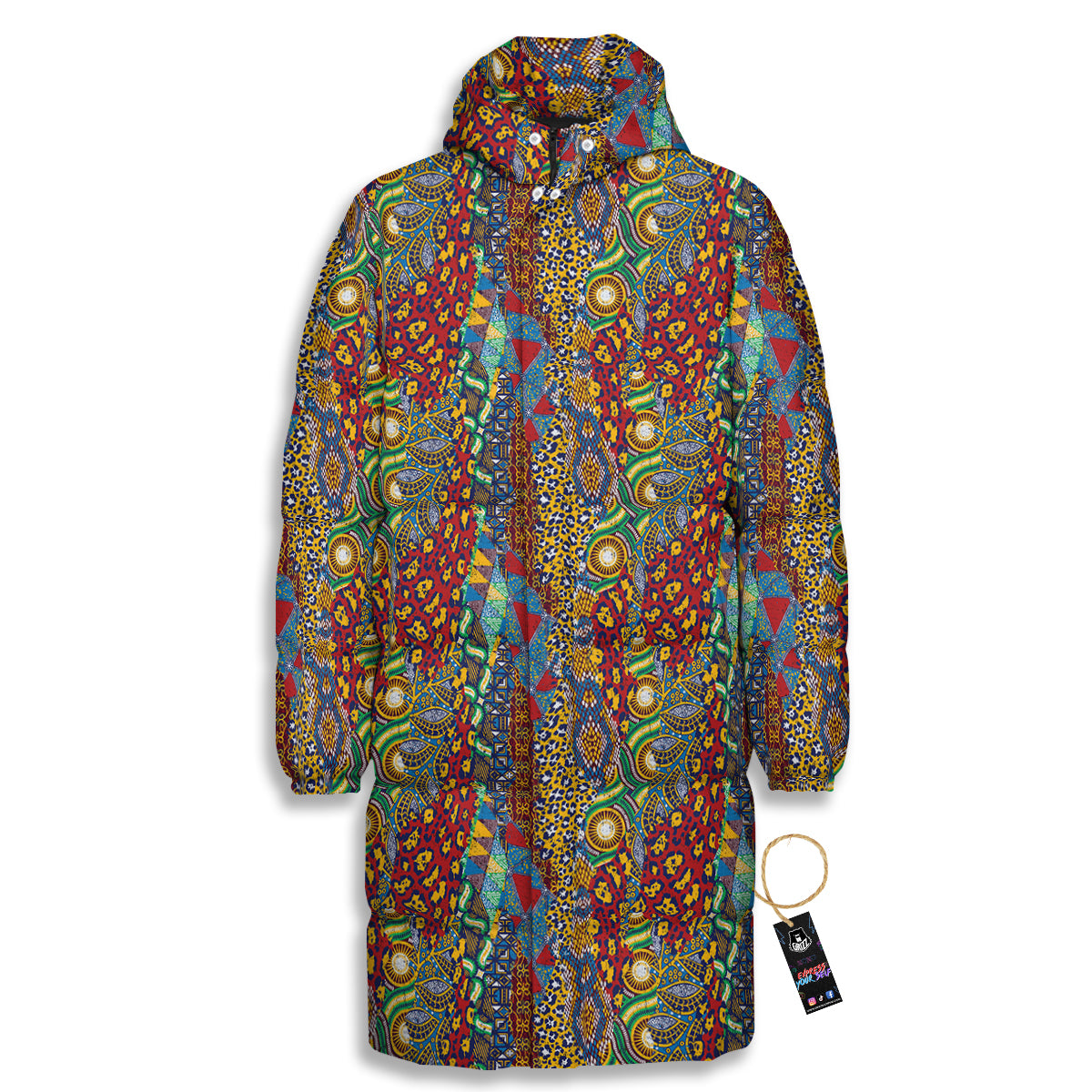 Traditional African Patchwork Animal Skins Print Pattern Long Down Jacket