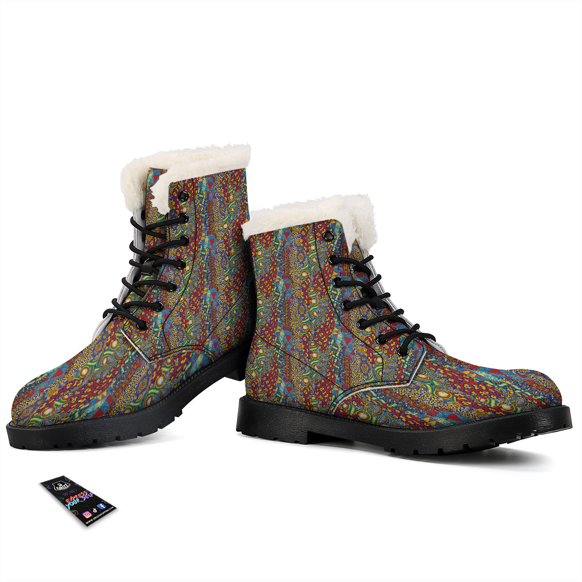Traditional African Patchwork Animal Skins Print Pattern Winter Boots
