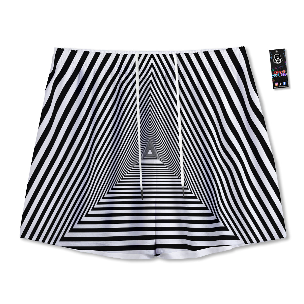 TriangularTunnel Black And White Print Mesh Shorts