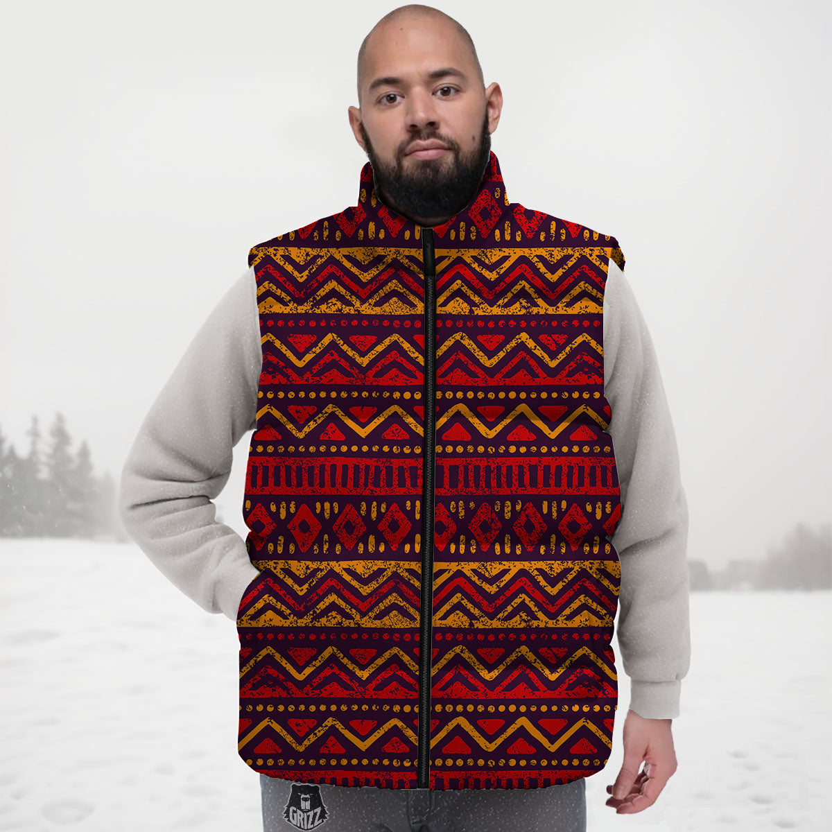 Tribal Red African Print Pattern Down Vest
