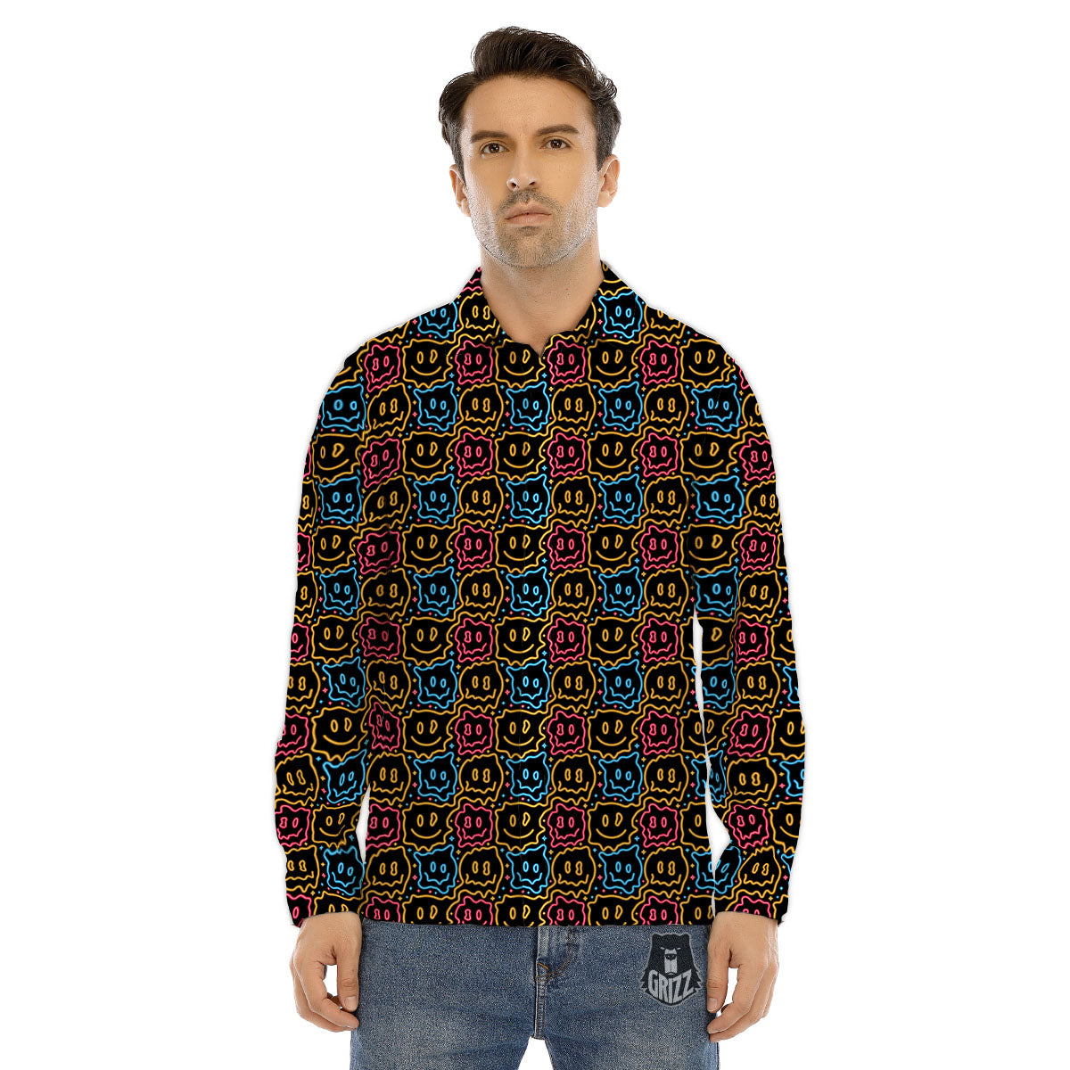 Trippy Neon Psychedelic Print Men's Dress Shirts