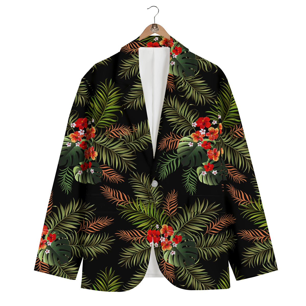 Tropical Black Hawaii Print Pattern Men's Blazer