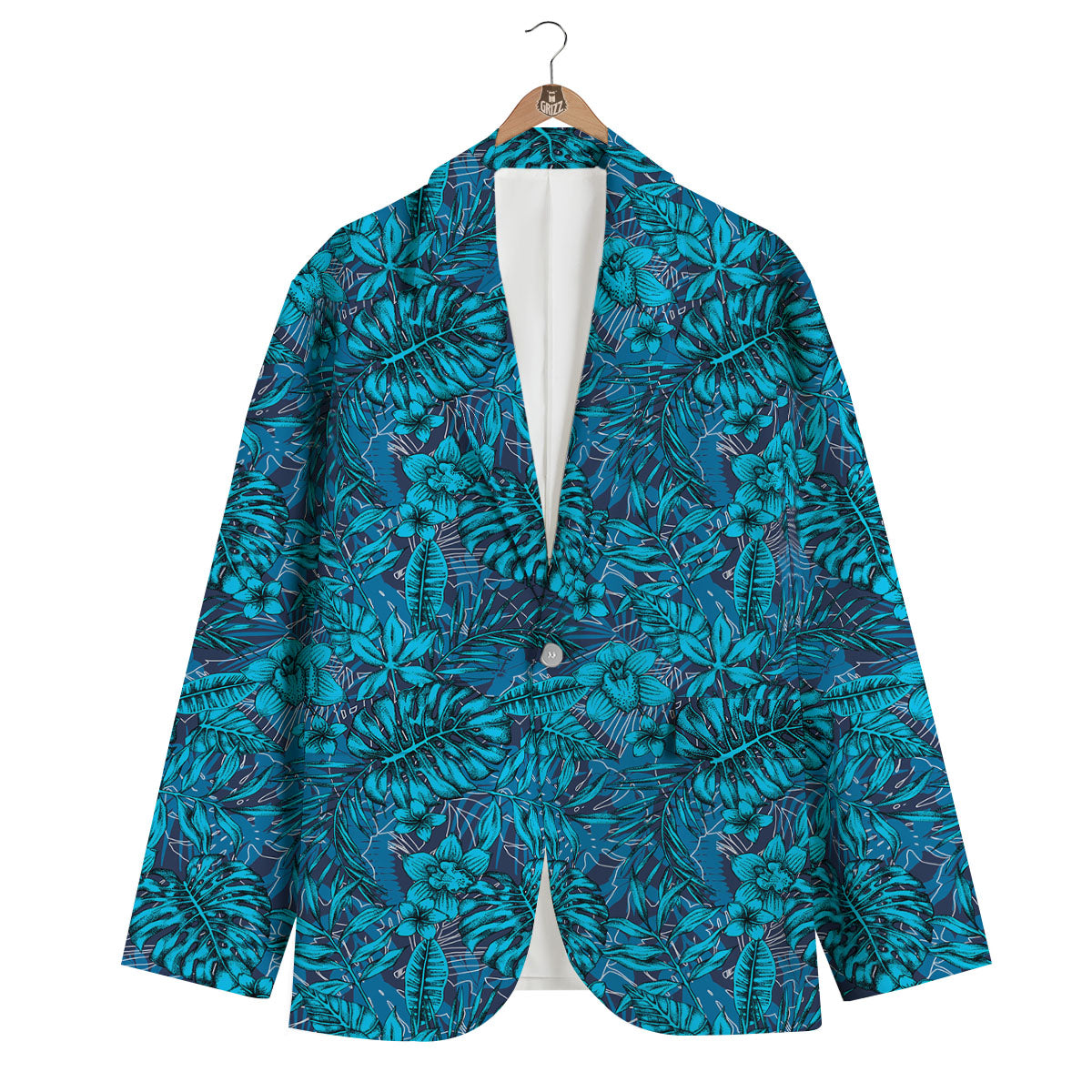 Tropical Blue Hawaiian Print Pattern Men's Blazer