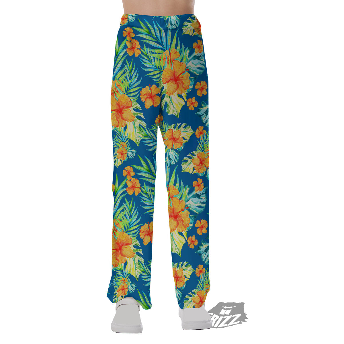 Tropical Hawaiian Blue Orange Print Pattern Pajama Pants