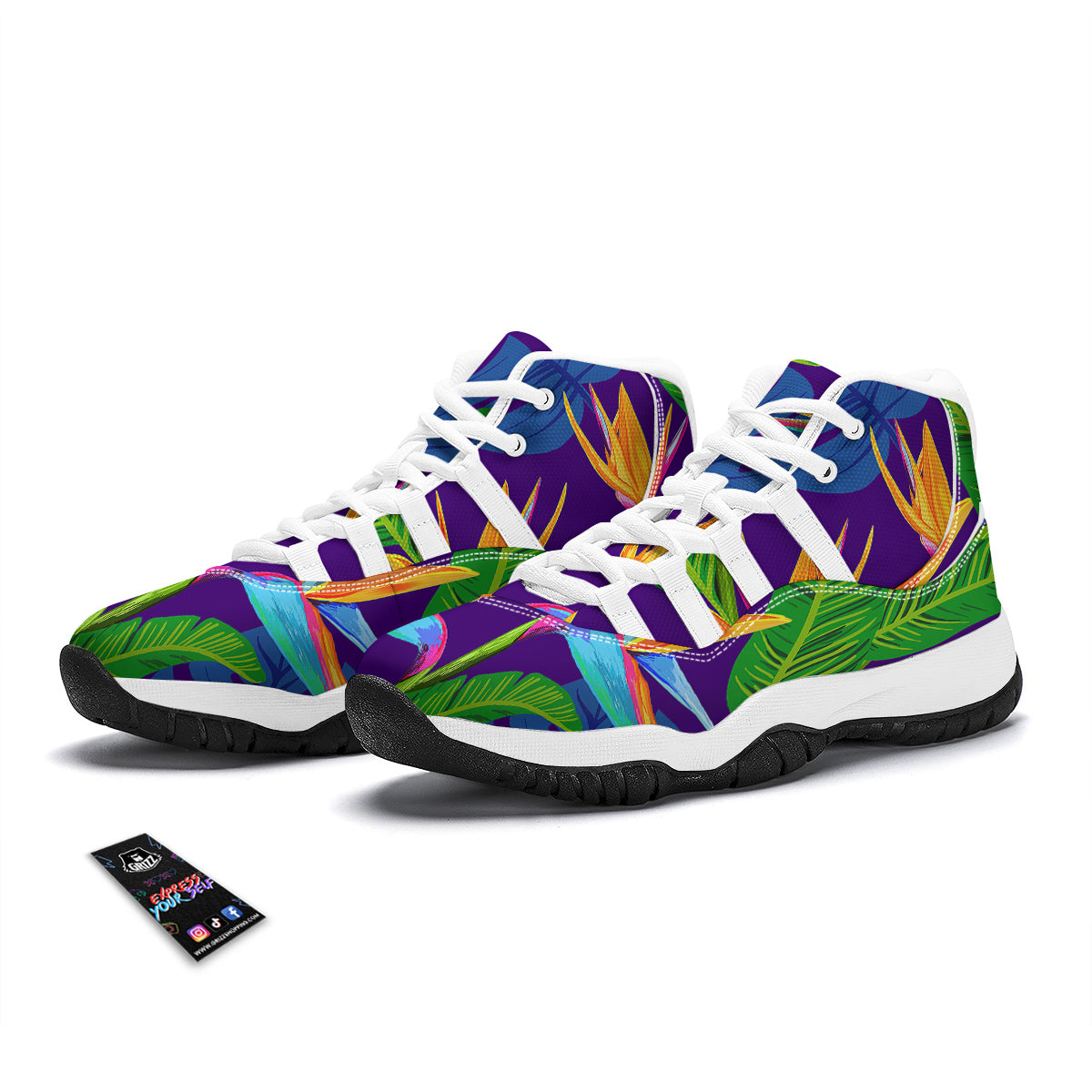 Tropical Leaves Colorful Print Pattern Colorful White Bball Shoes