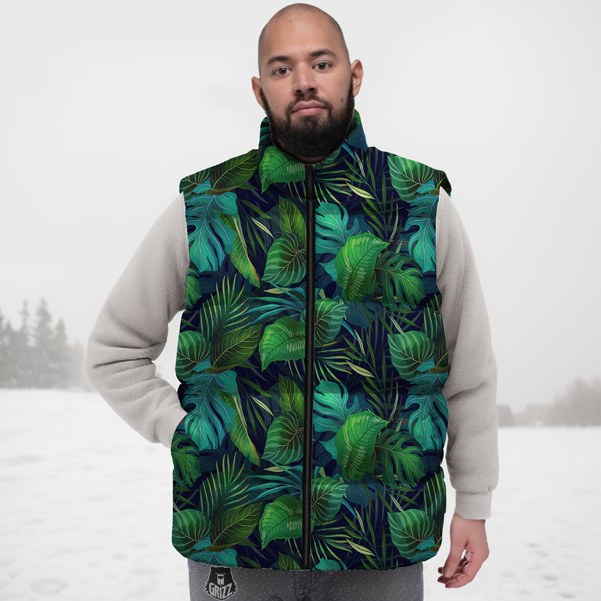 Tropical Plants Hawaiian Print Pattern Down Vest