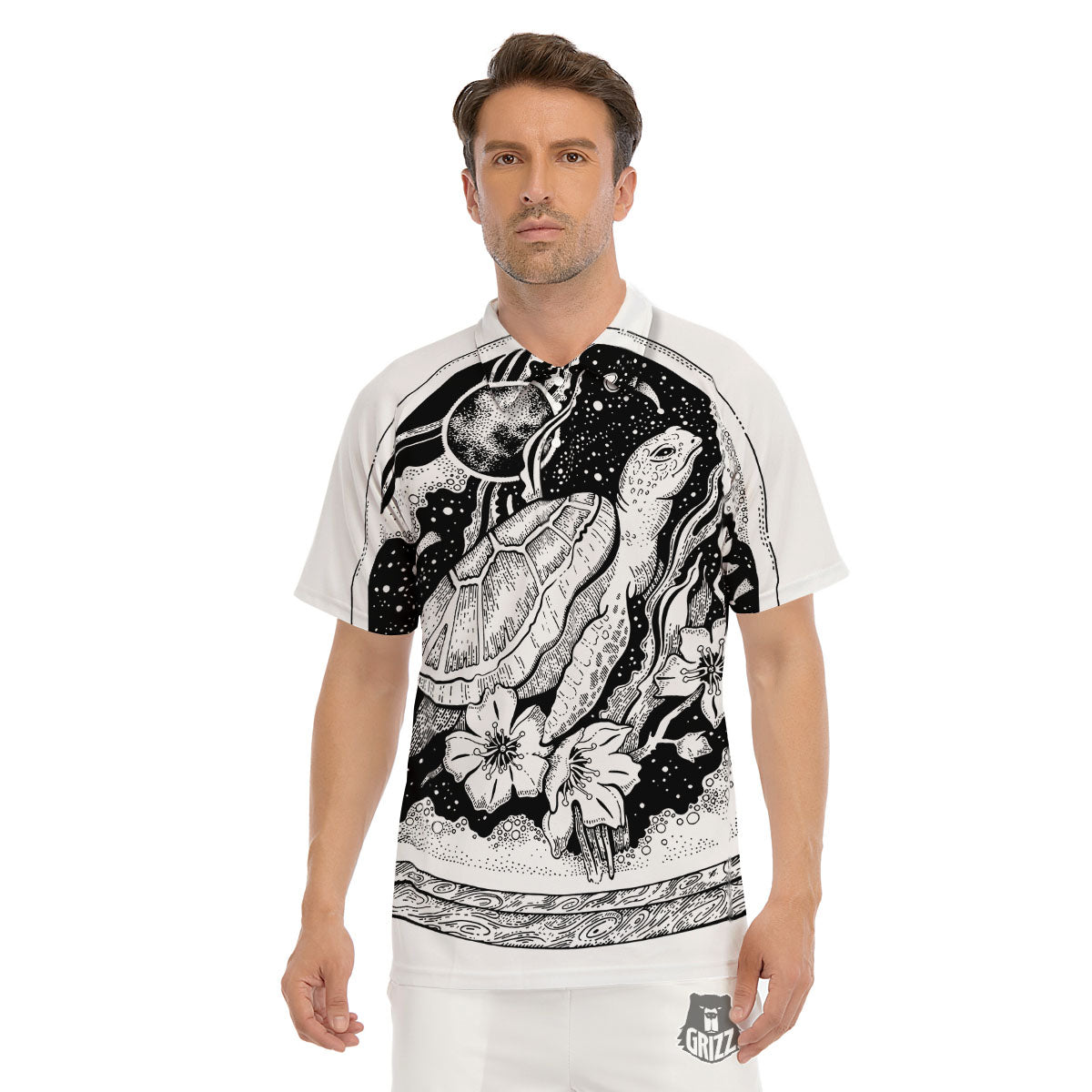 Turtle Sea Zentangle Print Men's Golf Shirts