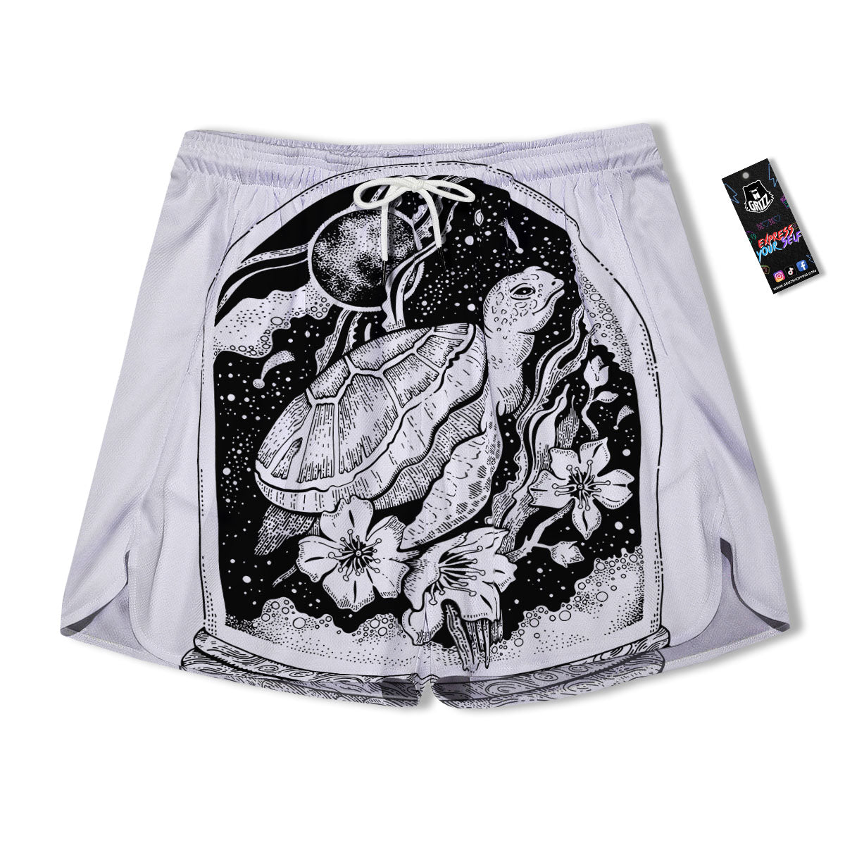 Turtle Sea Zentangle Print Men's Running Shorts
