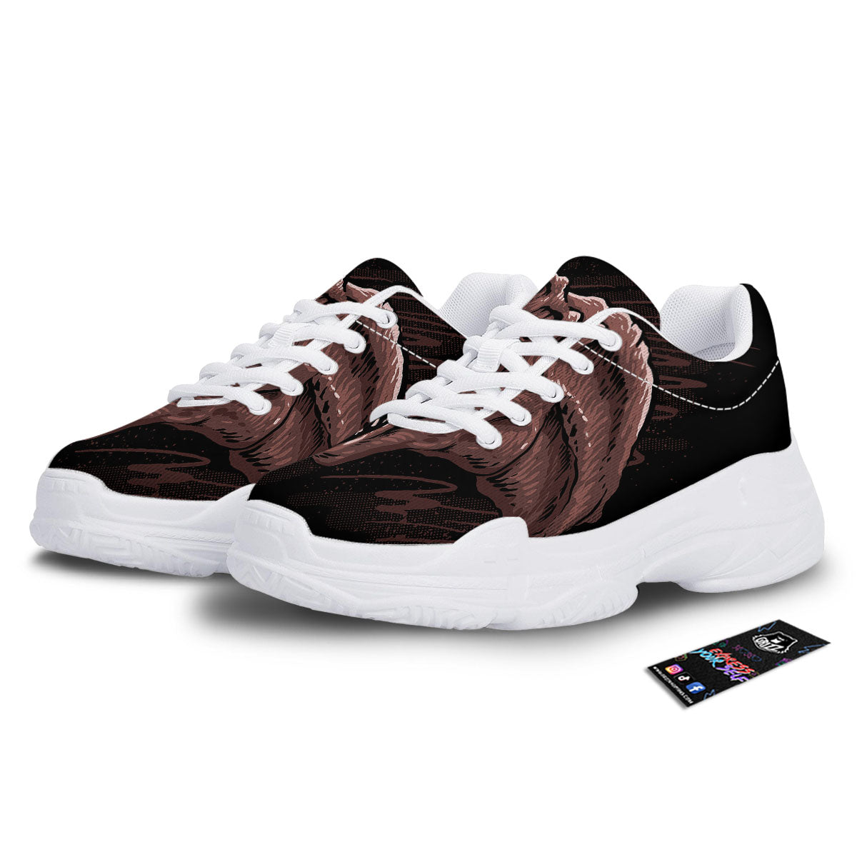 Tyrannosaurus Rex Head Print White Chunky Shoes