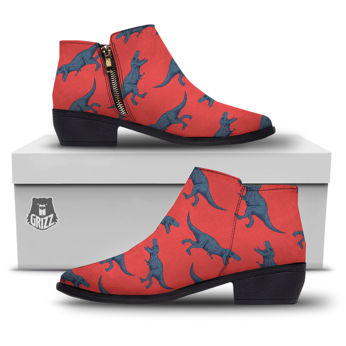 Tyrannosaurus Rex Print Pattern Ankle Boots