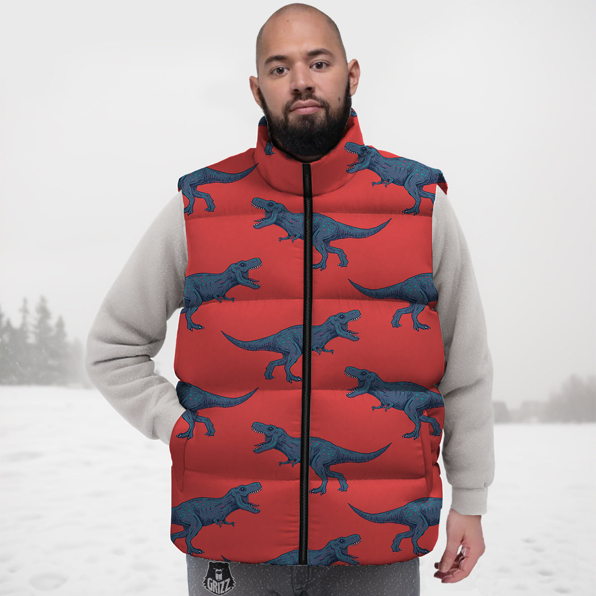 Tyrannosaurus Rex Print Pattern Down Vest