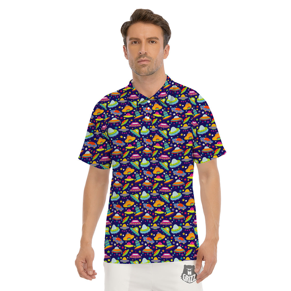 UFO Colorful Print Pattern Men's Golf Shirts