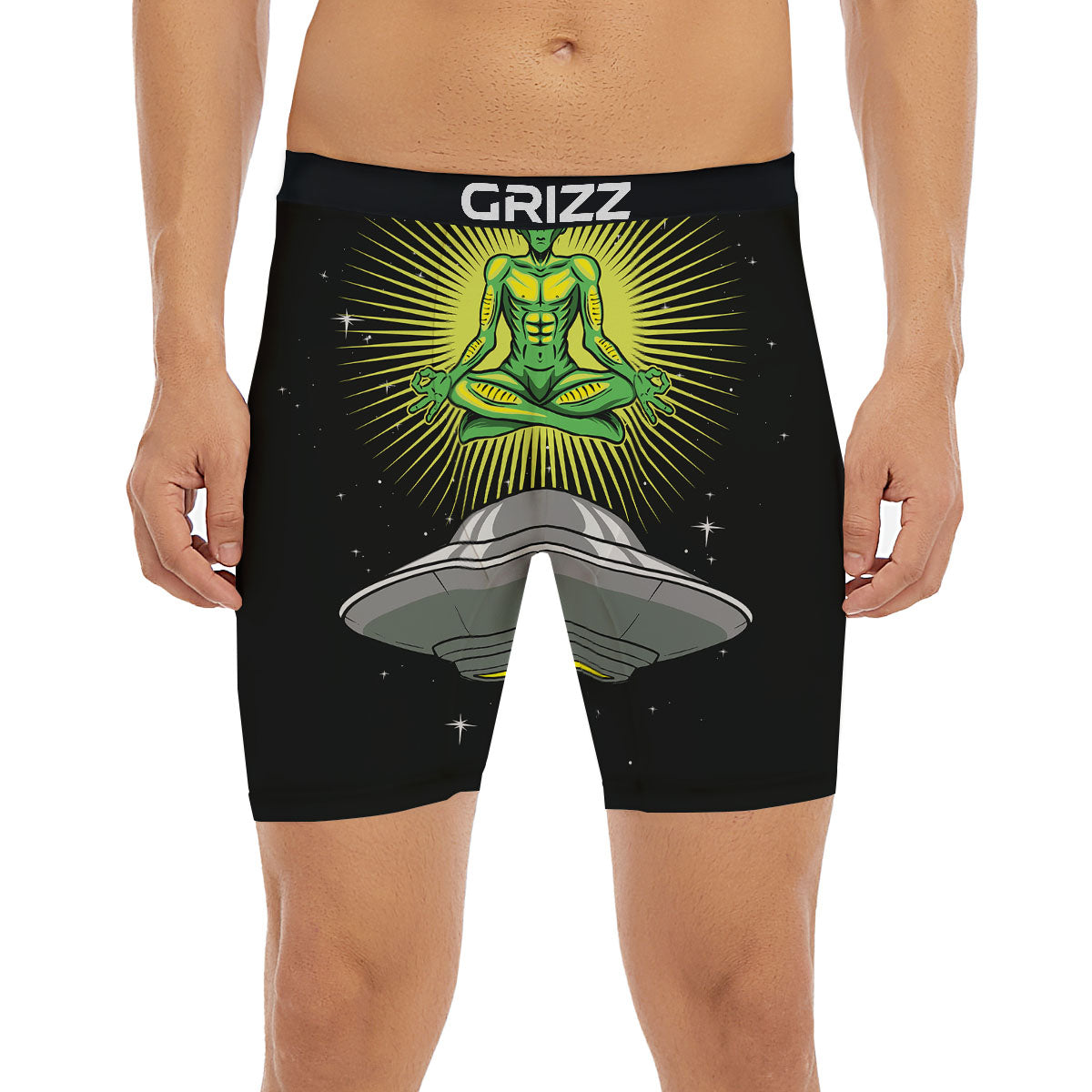 UFO Space Green Alien Print Boxer Briefs