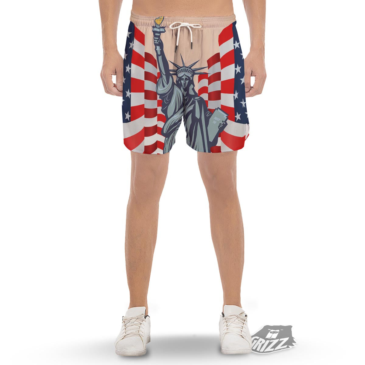 USA Flag Statue of Liberty Print Men's Gym Shorts