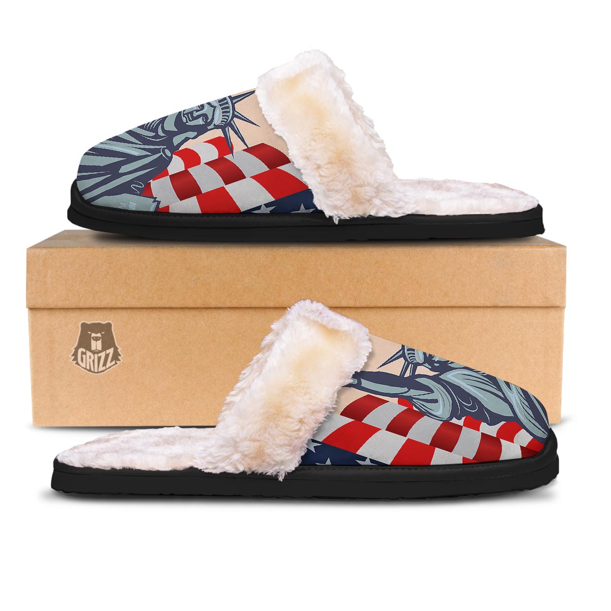 USA Flag Statue of Liberty Print Slippers