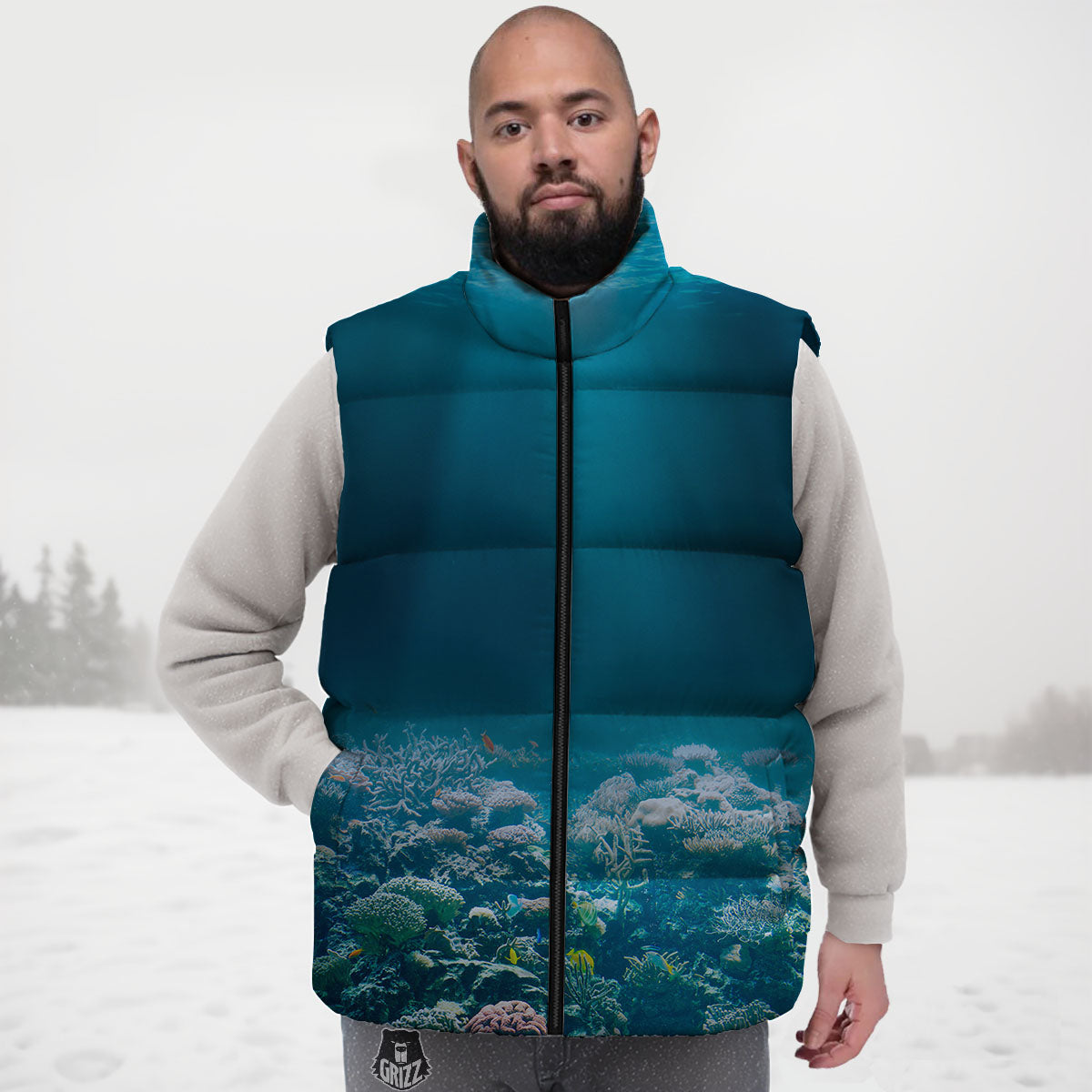 Underwater Ocean Print Down Vest