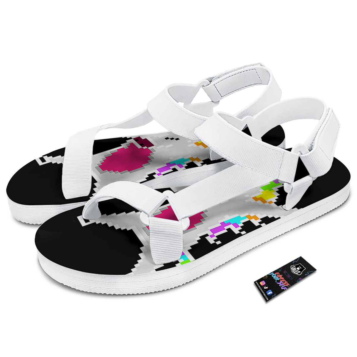 Unicorn 8-Bit Pixel Print White Open Toe Sandals