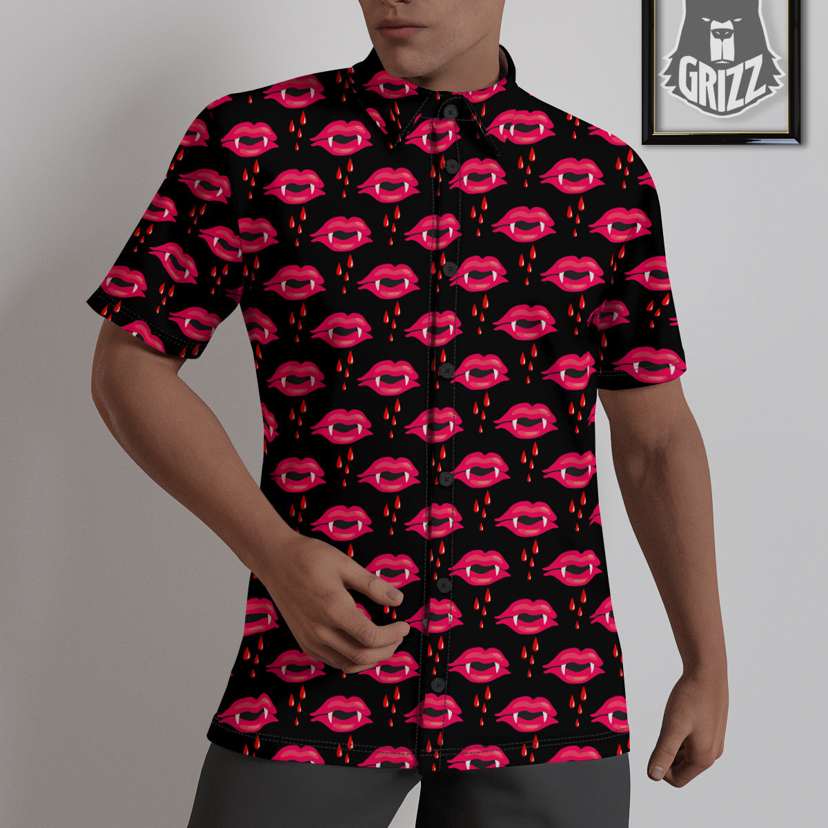 Vampire Lips Red Halloween Print Pattern Untucked Shirts