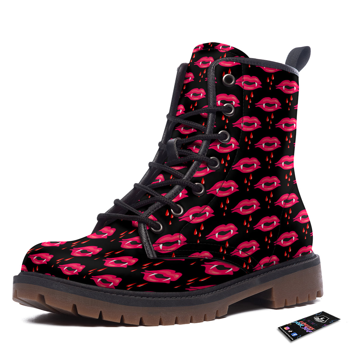 Vampire Lips Red Halloween Print Pattern Work Boots