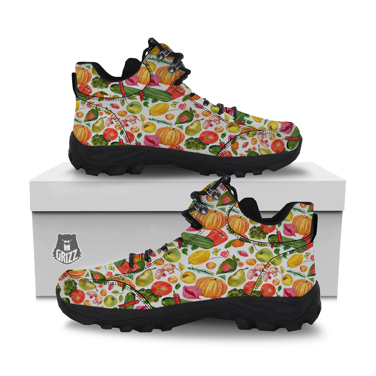 Vegetables And Vegan Fruits Print Pattern Hiking Shoes