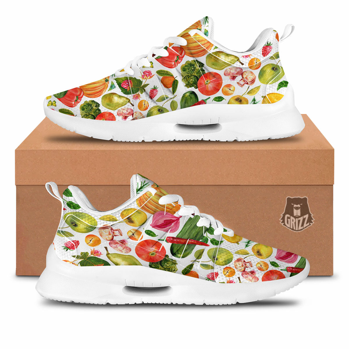 Vegetables And Vegan Fruits Print Pattern Tennis Shoes