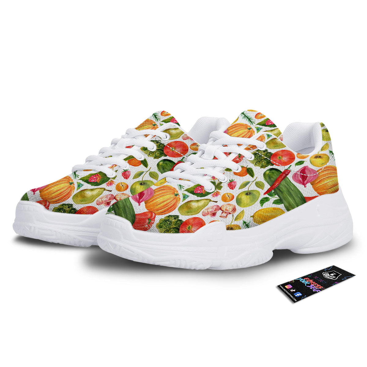 Vegetables And Vegan Fruits Print Pattern White Chunky Shoes