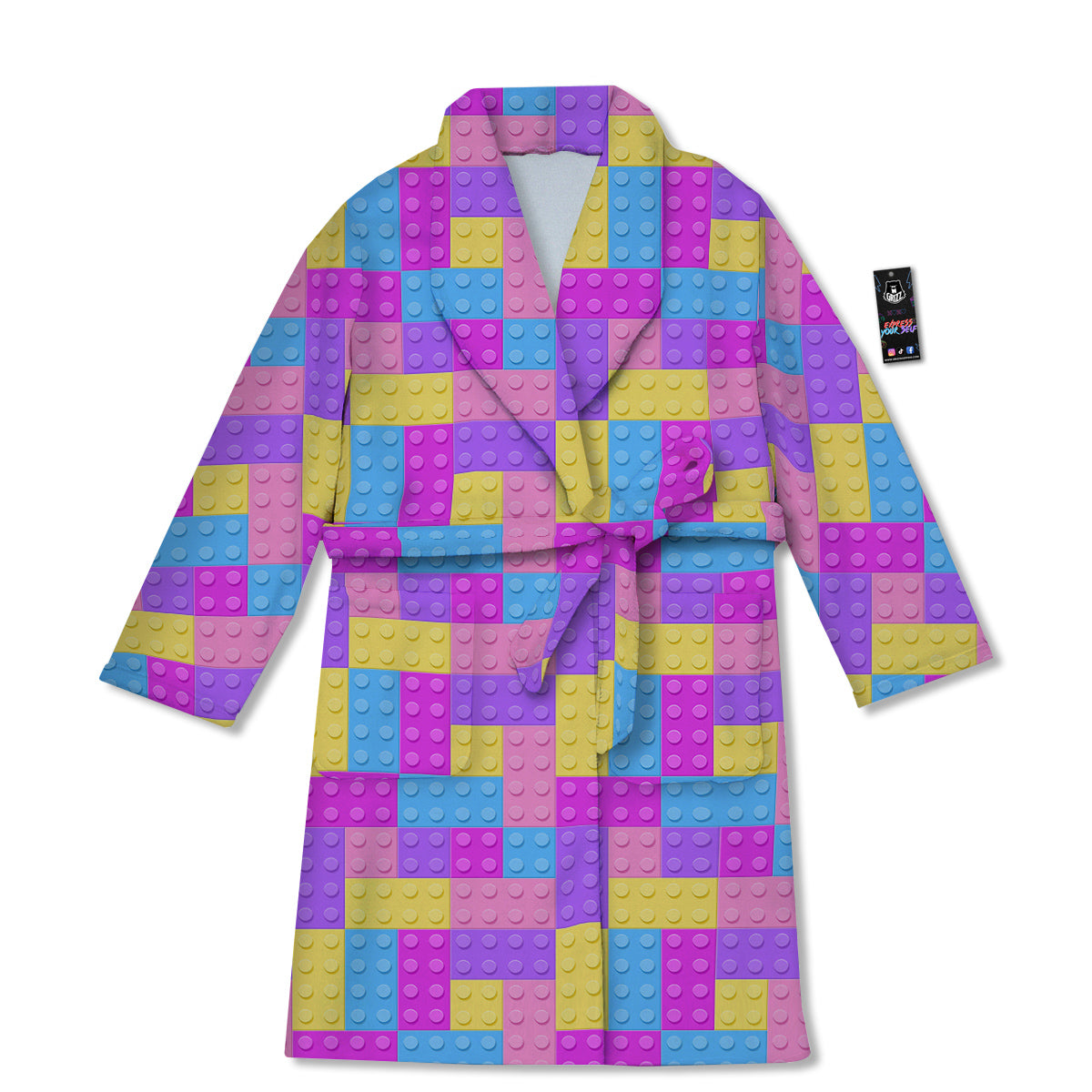 Video Game Colorful Block Puzzle Print Bathrobe