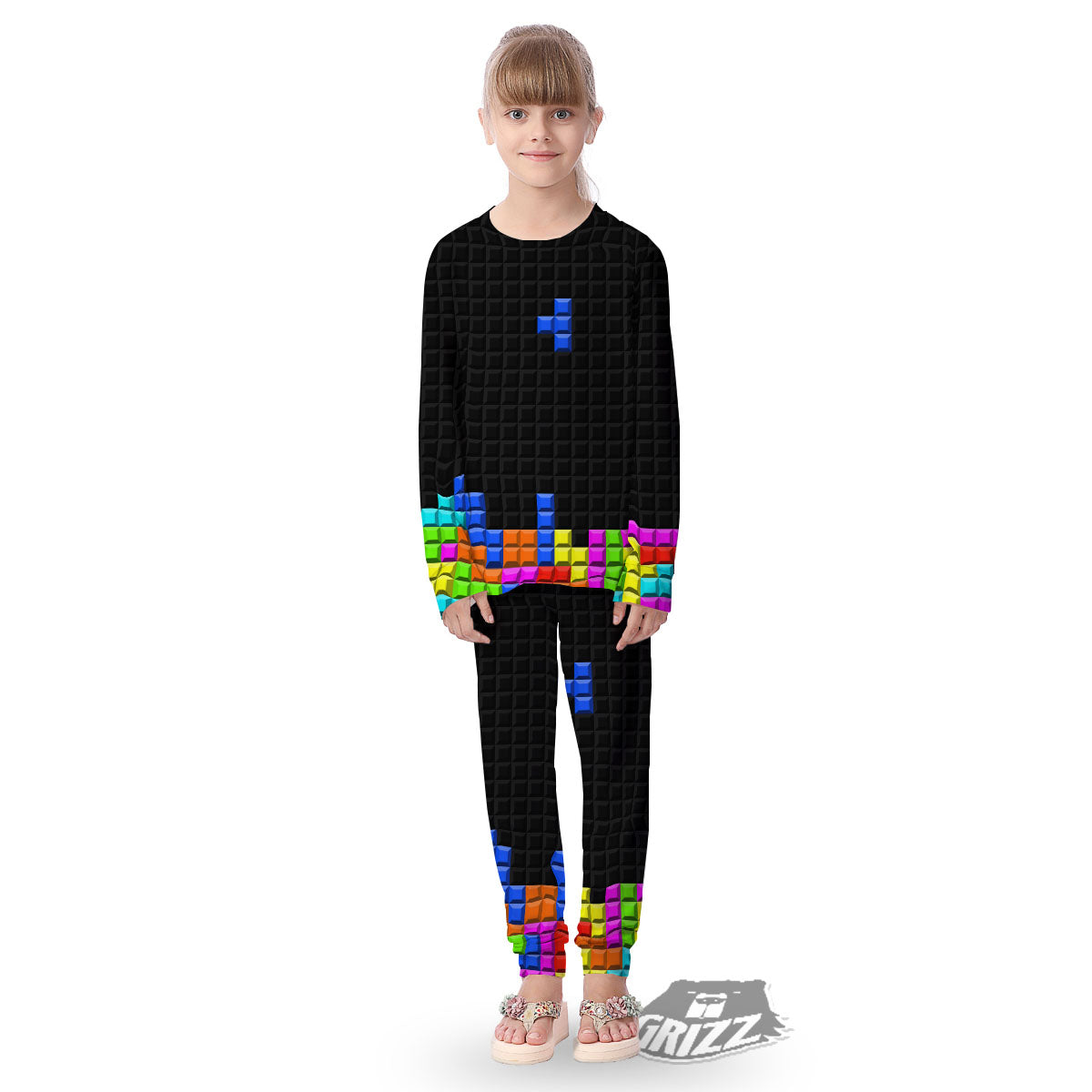 Video Game White Brick Puzzle Print Kid's Pajamas