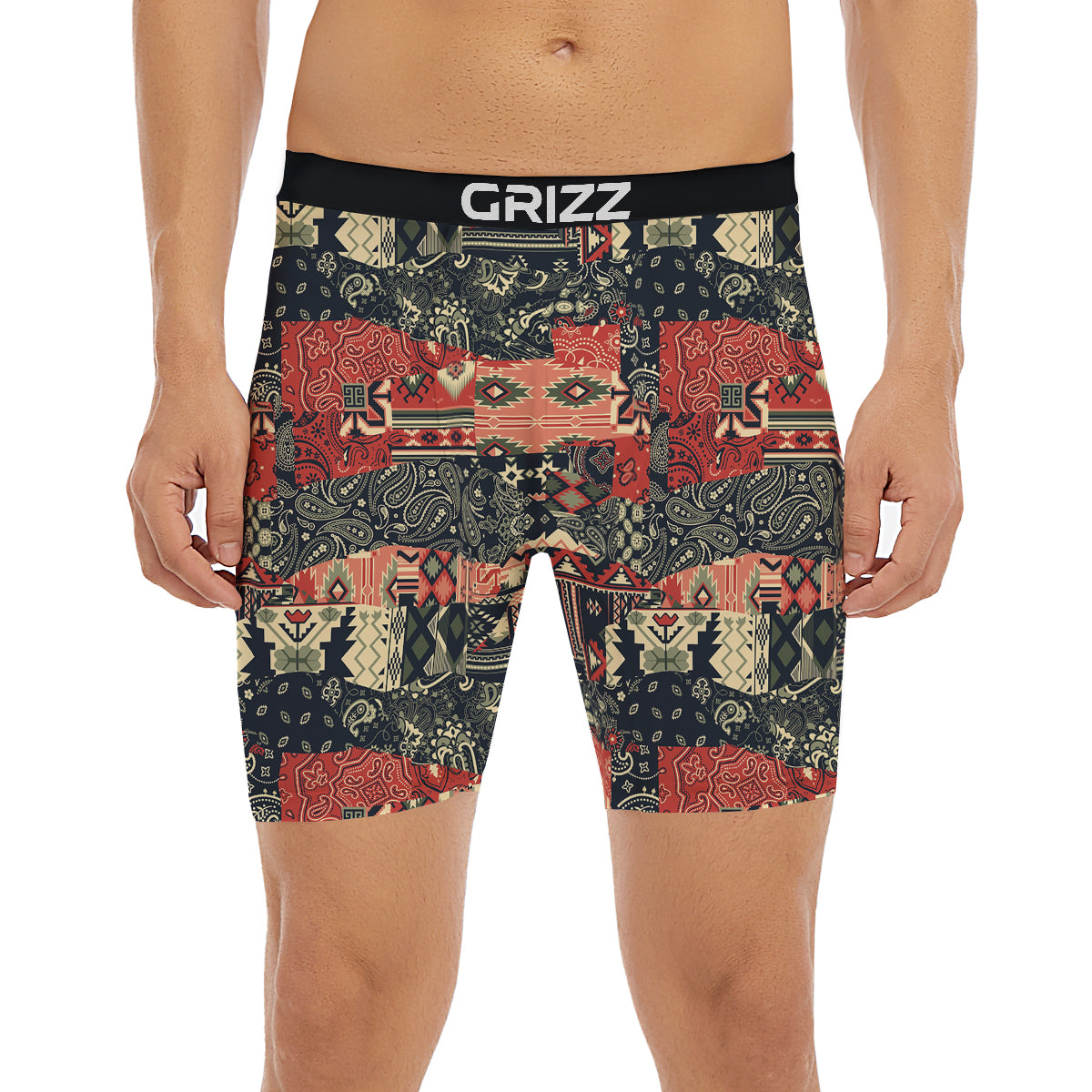 Vintage Color Bandana Patchwork Abstract Print Pattern Boxer Briefs